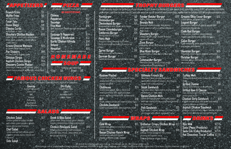 MENU – Shooters Saloon and Eatery